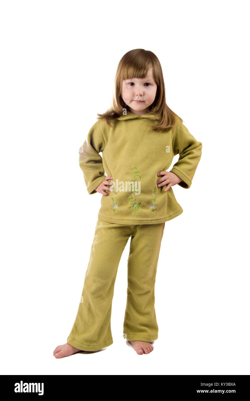 Studio portrait of a curious shy little girl isolated on white Stock ...