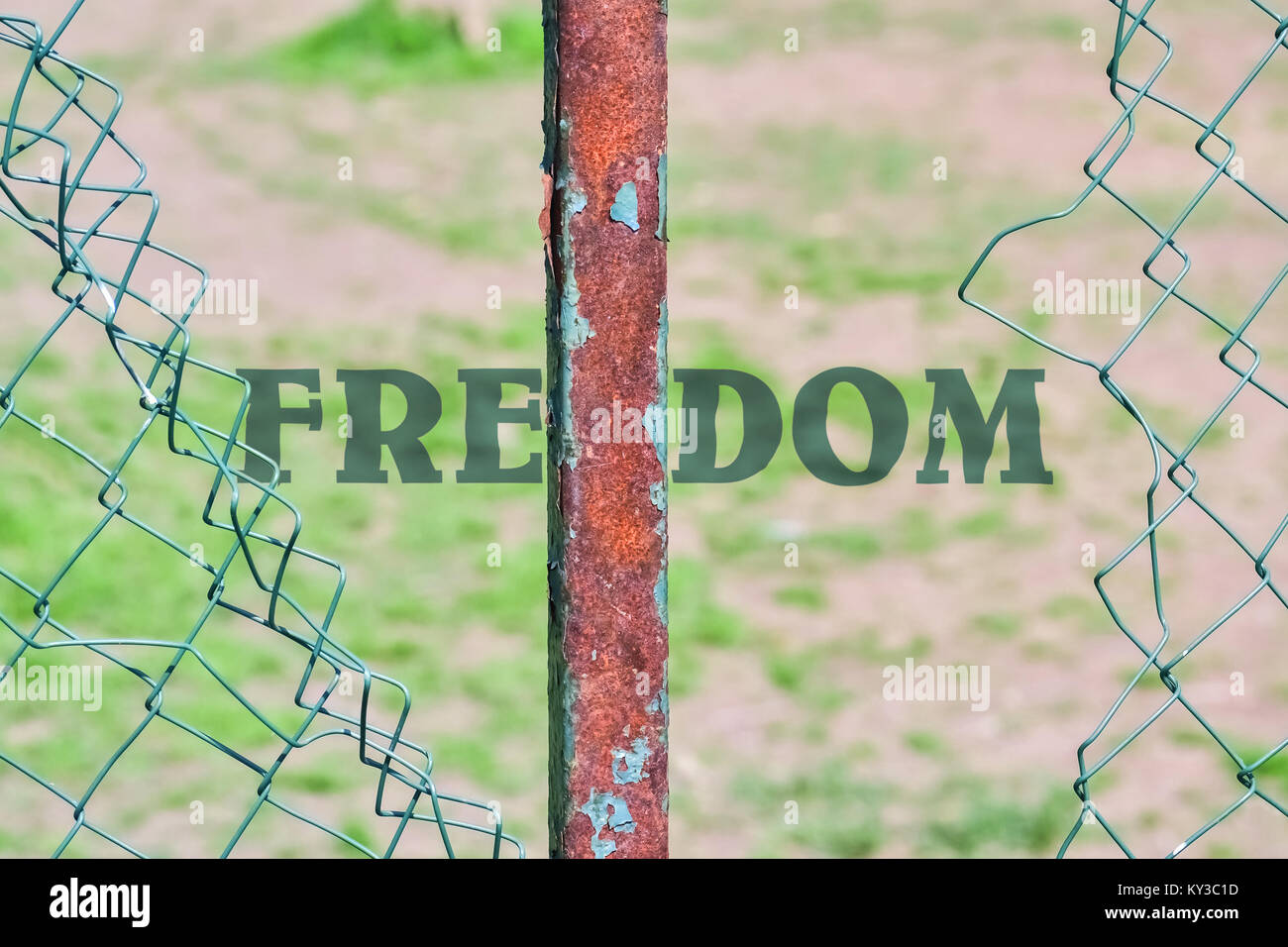 Word Freedom written under a wire fence Stock Photo - Alamy