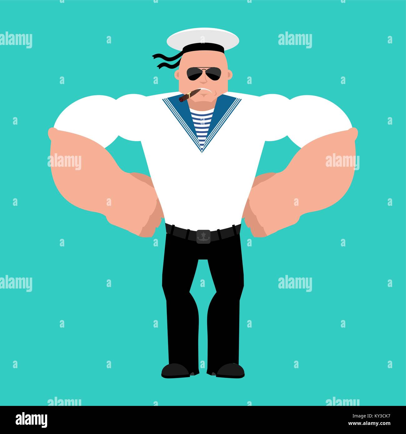 Sailor Strong Cool serious. Russian soldier seafarer smoking cigar ...