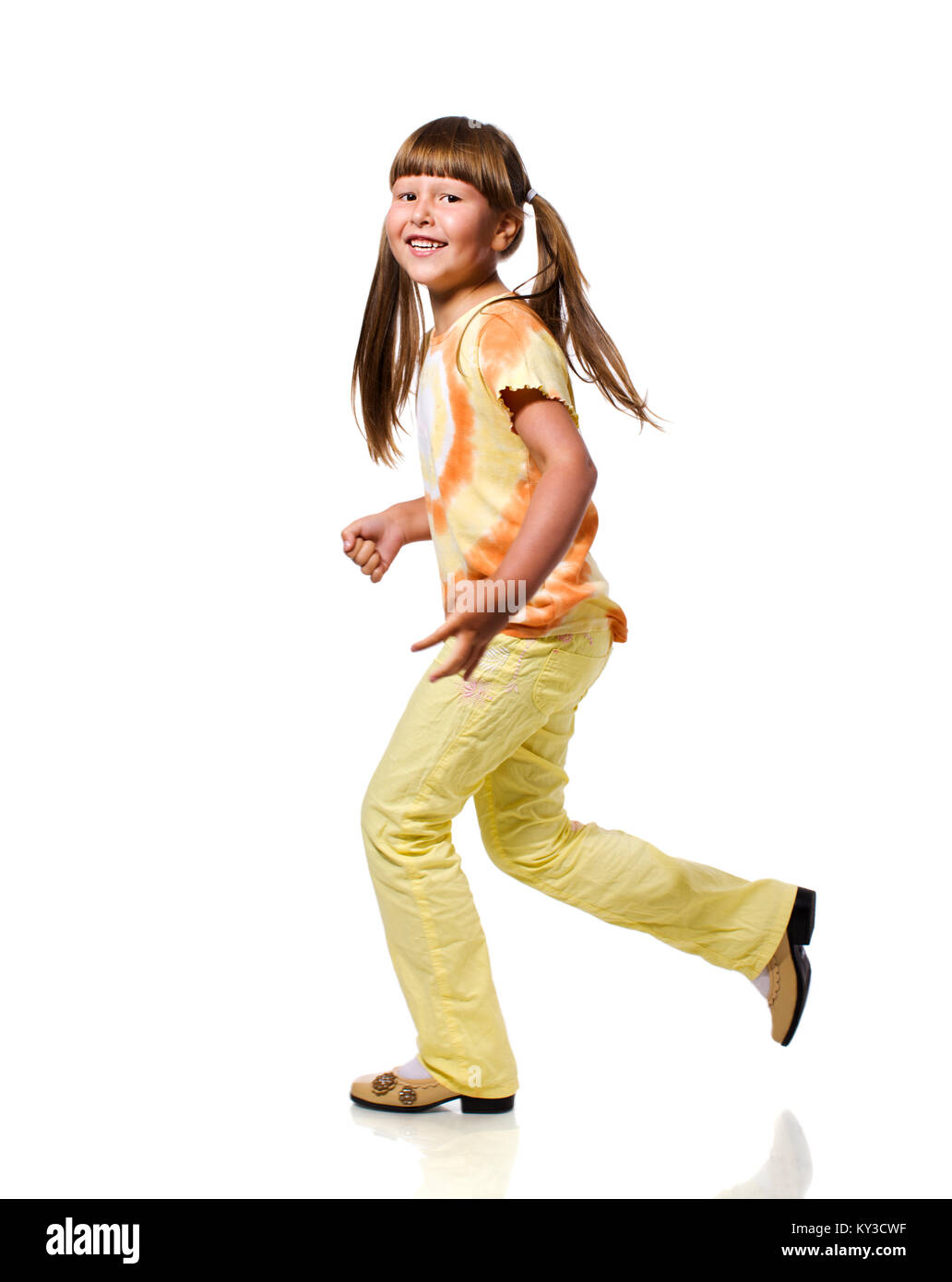 Happy excited running girl isolated on white Stock Photo - Alamy