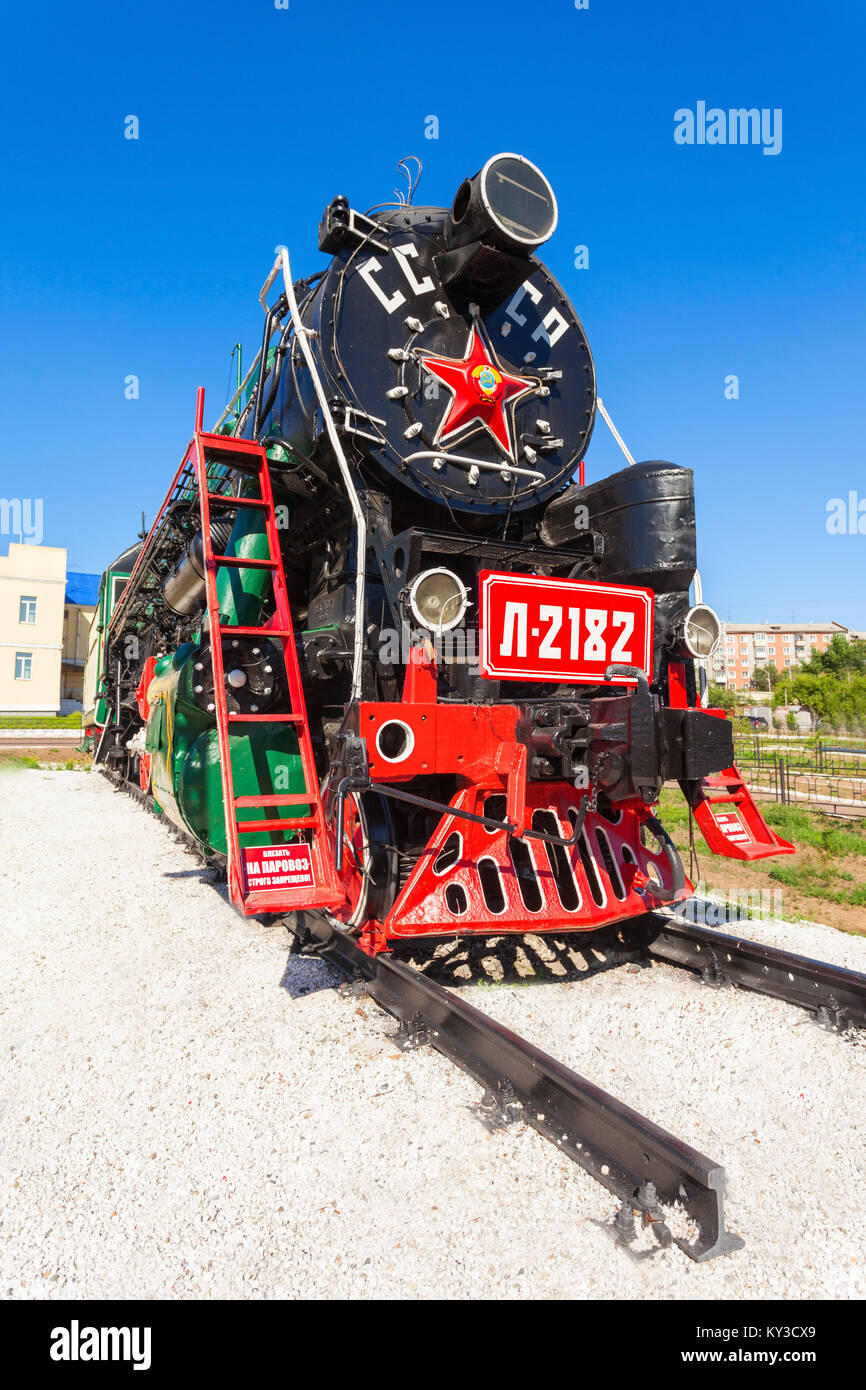 ULAN-UDE, RUSSIA - JULY 15, 2016: Retro steam locomotive parovoz near ...