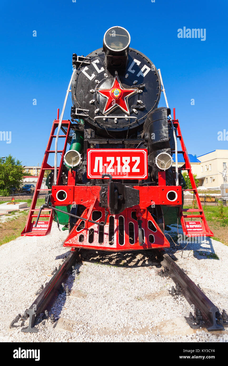 ULAN-UDE, RUSSIA - JULY 15, 2016: Retro steam locomotive parovoz near ...