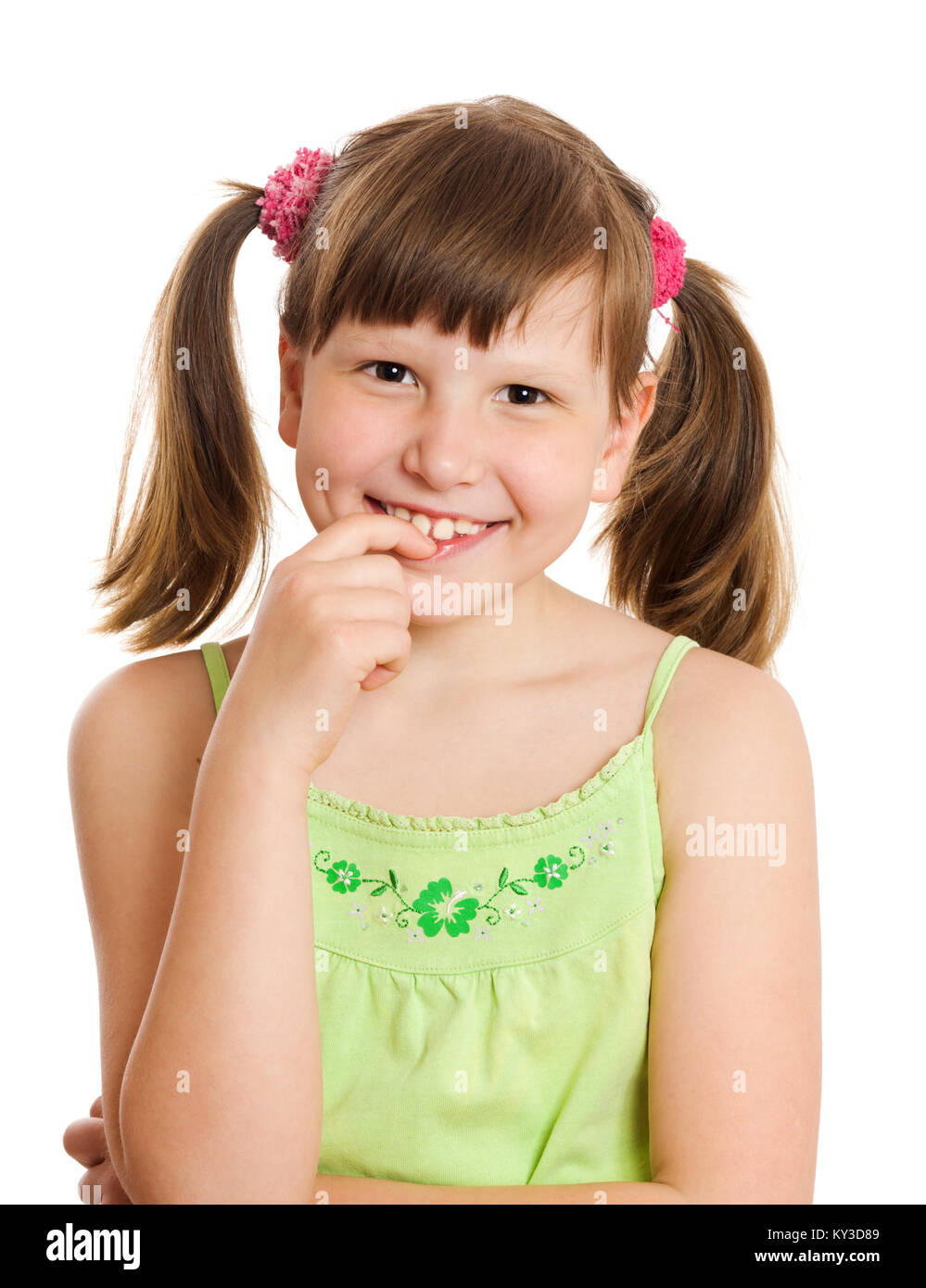Happy eight years girl portrait isolated on white Stock Photo - Alamy