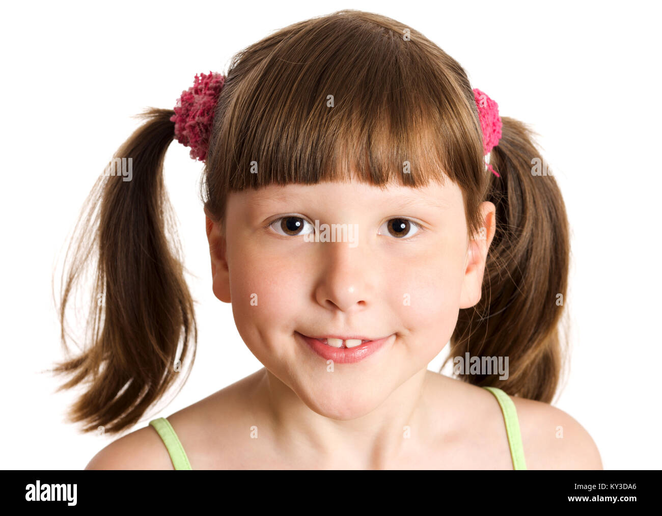 Happy eight years girl portrait isolated on white Stock Photo - Alamy