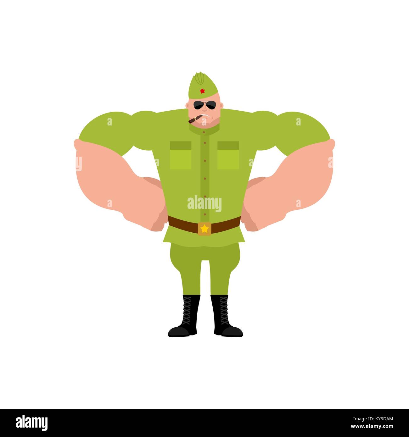 Soviet soldier Strong Cool serious. Retro Russian warrior smoking cigar ...