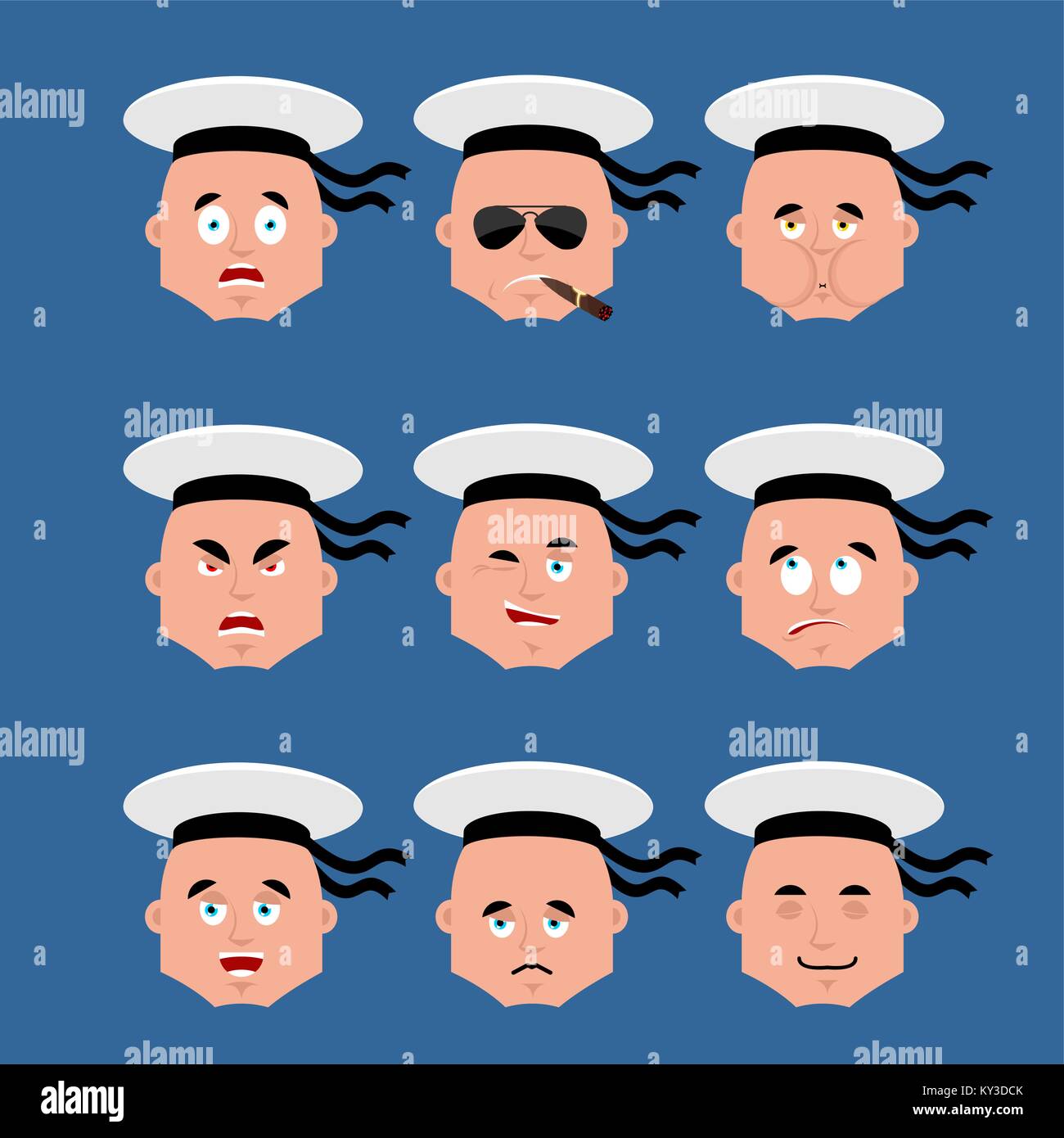 Sailor set emoji avatar. sad and angry face. guilty and sleeping ...
