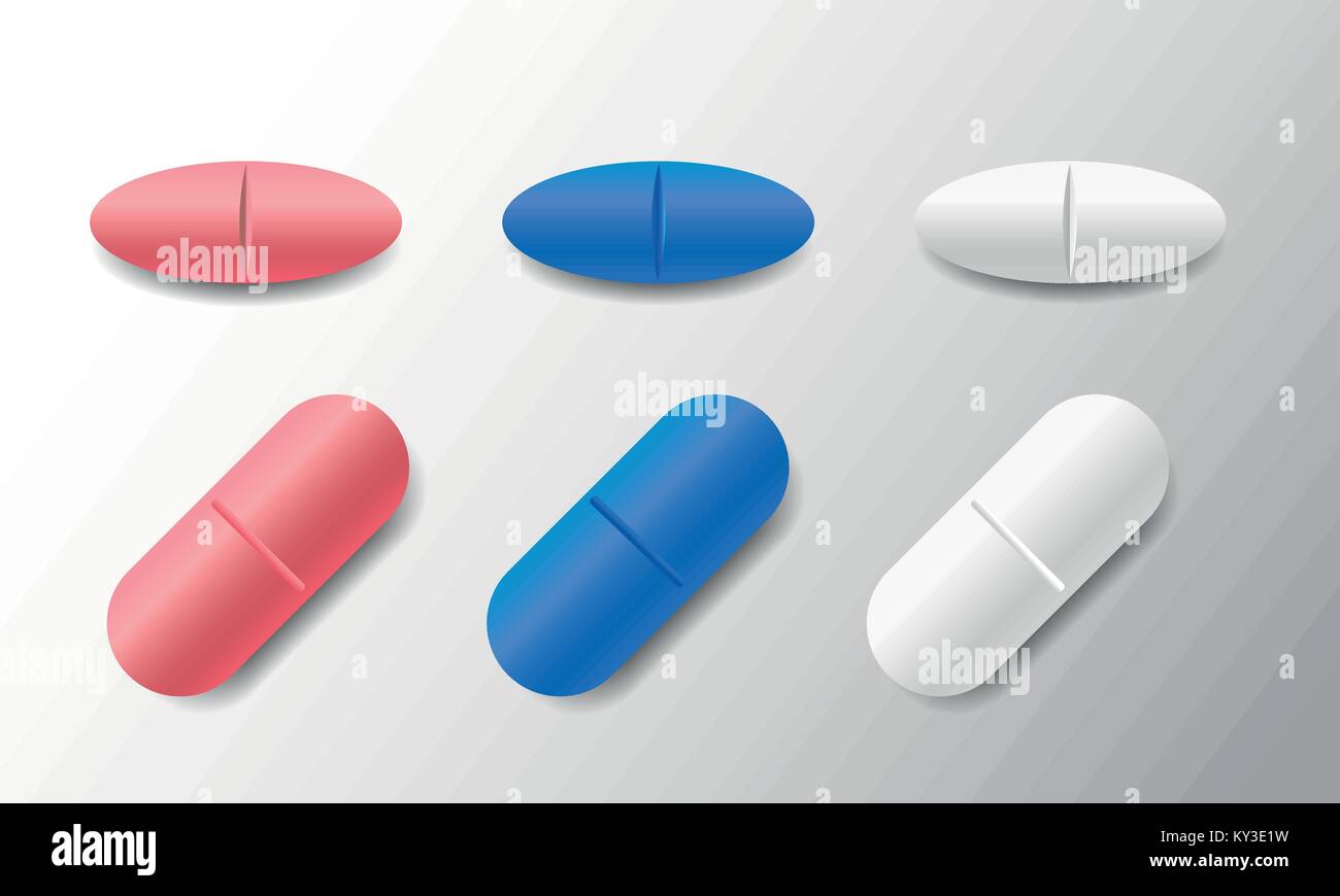 Set of various vector oval pills and tablets isolated on white ...
