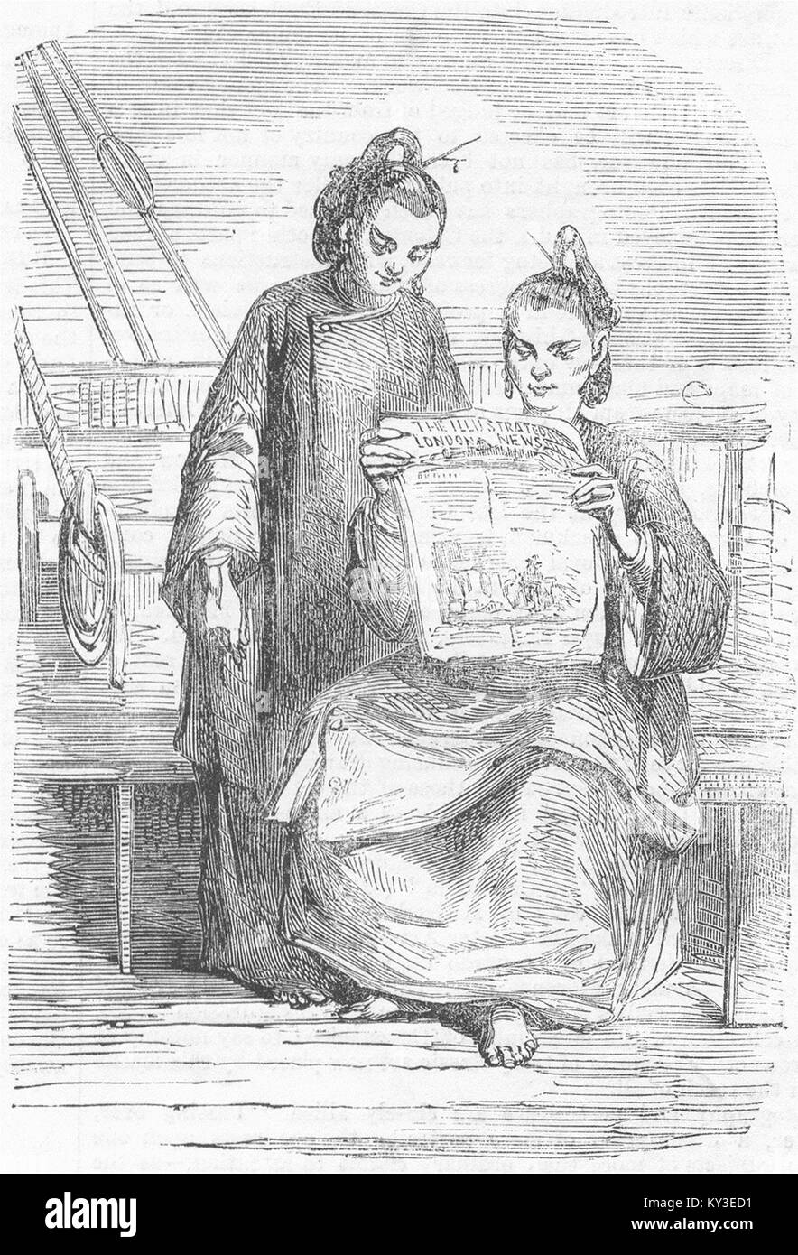 PORTRAITS Chinese woman reading 1858. Illustrated London News Stock ...