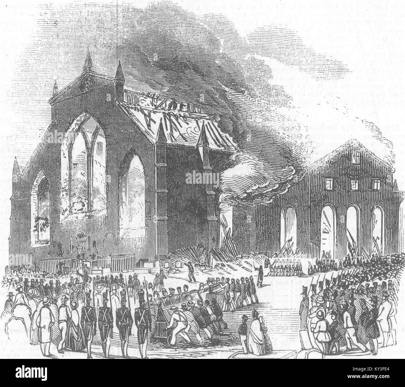 EDINBURGH Burning of Greyfriars' Church. Scotland 1845. Illustrated ...