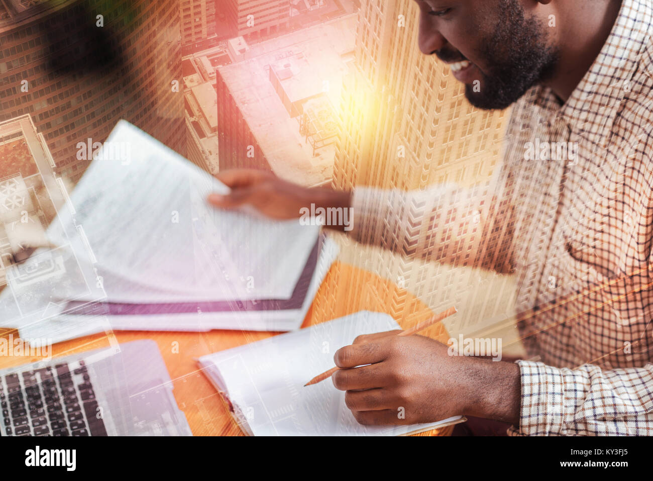 Profile photo of office worker that checking documents Stock Photo - Alamy