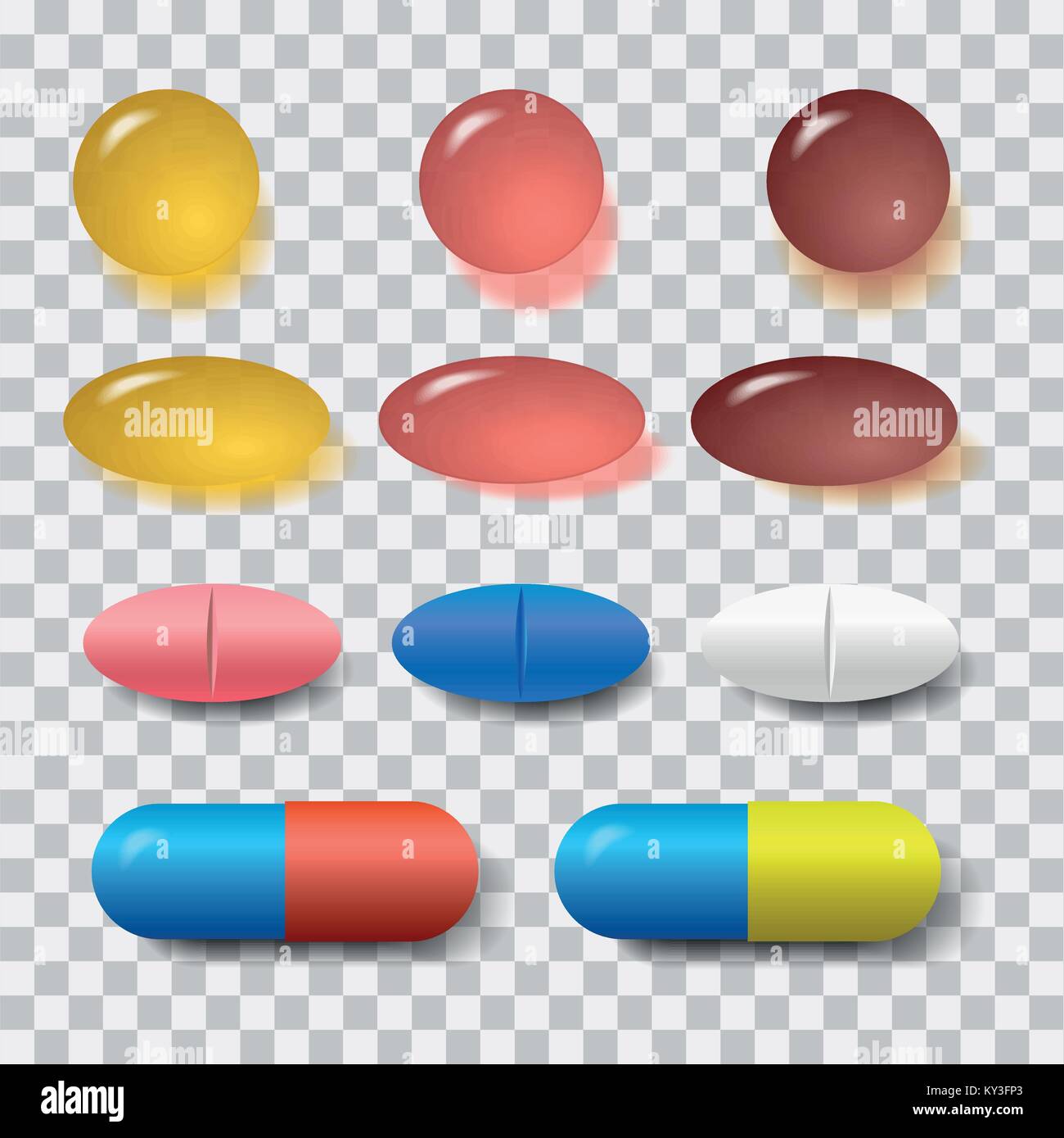 Set of various vector pills and tablets isolated on transparent ...