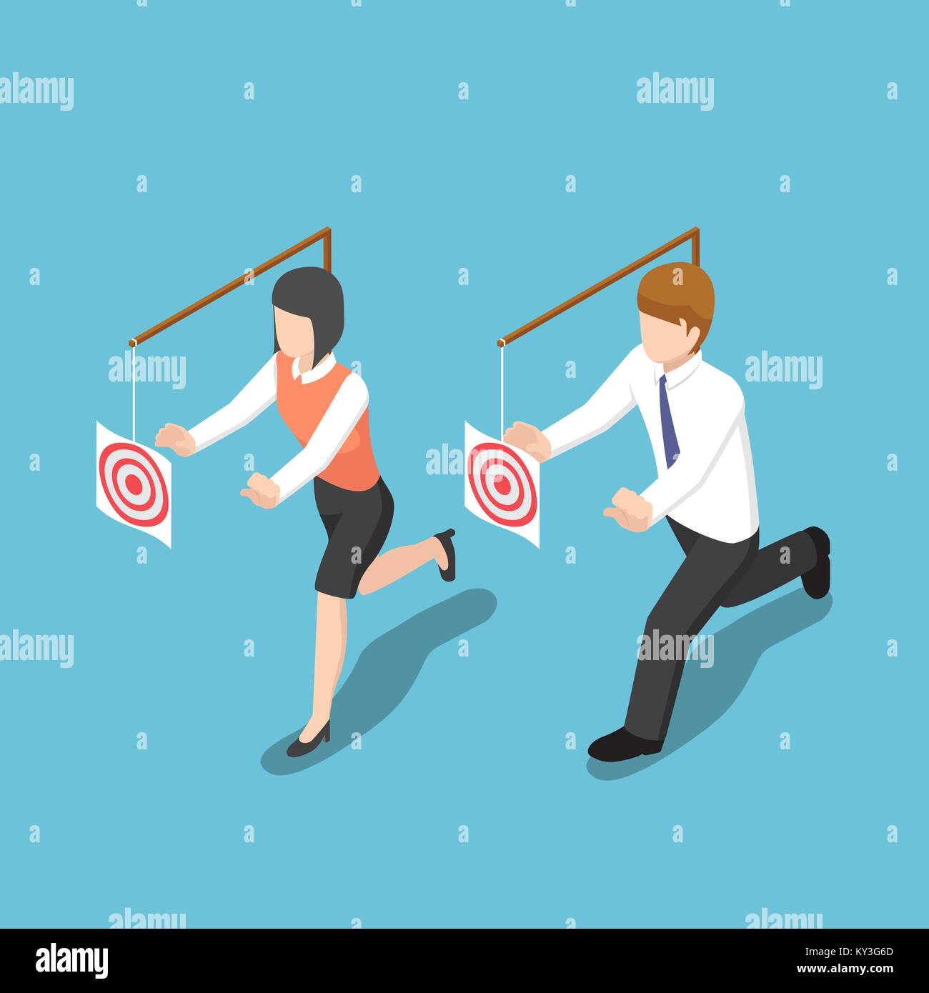 Flat 3d isometric business people try to catch target. Business ...