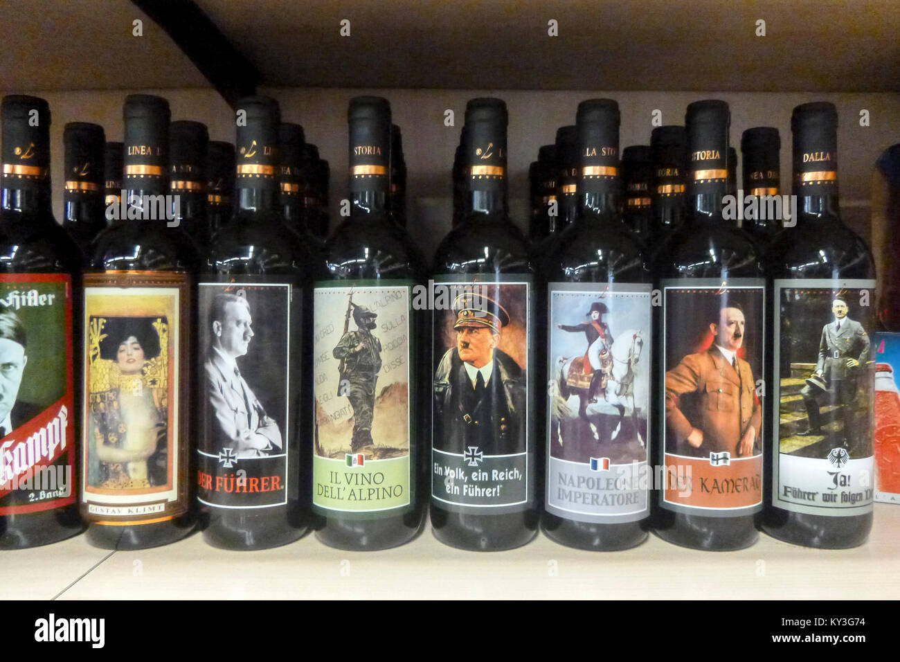 Red wine bottles with labels depicting Adolf Hitler and Napoleon ...