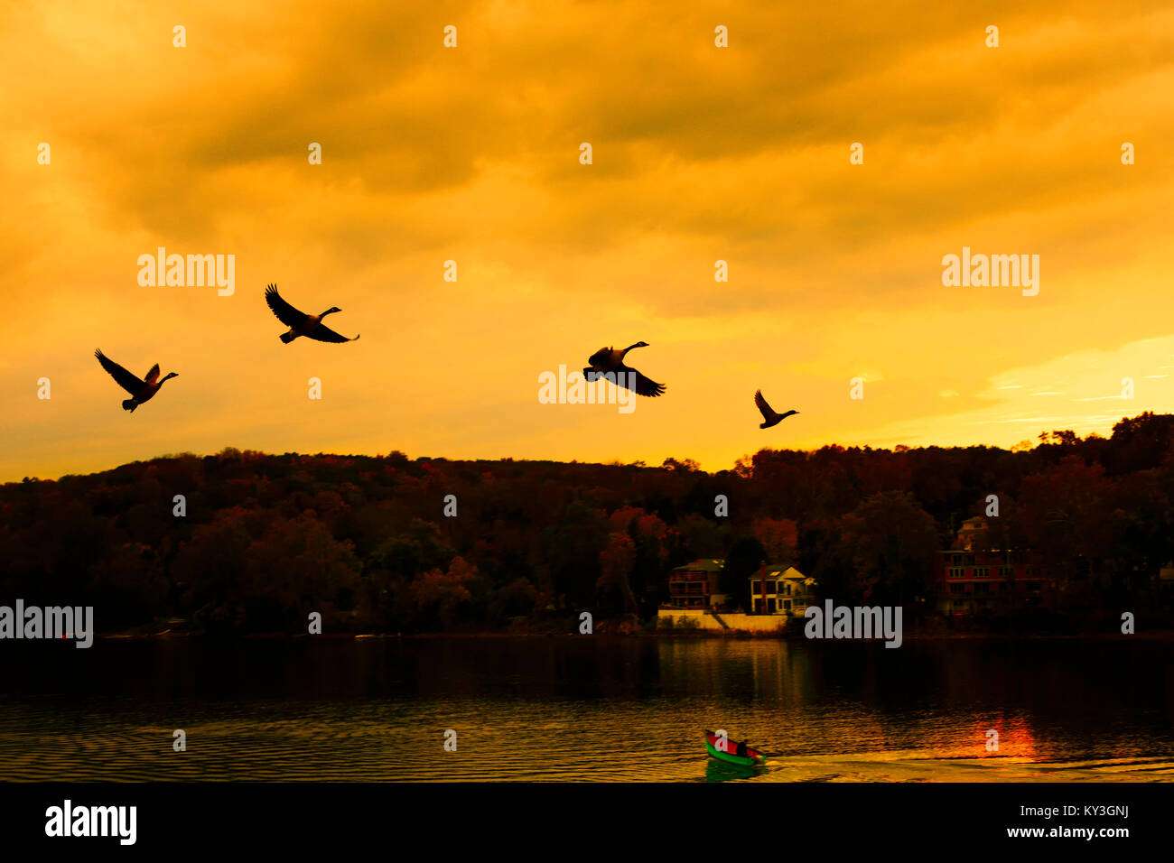Fall sunset on the river Stock Photo - Alamy