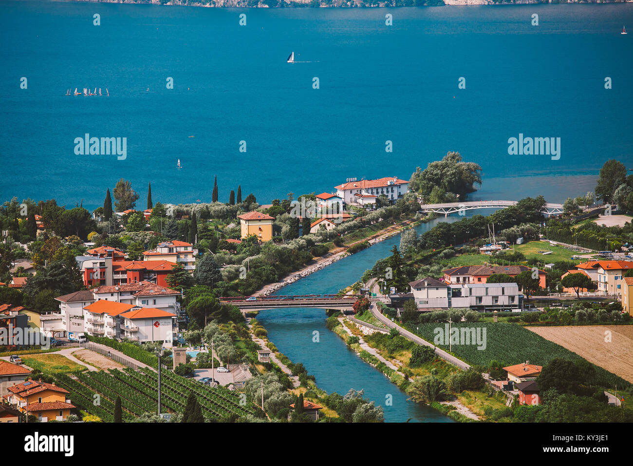 Beautiful panorama view of a mountain lake in northern Italy in the ...