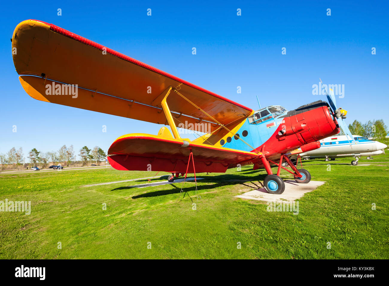 MINSK, BELARUS - MAY 05, 2016: The Antonov An-2 aircraft in the open ...