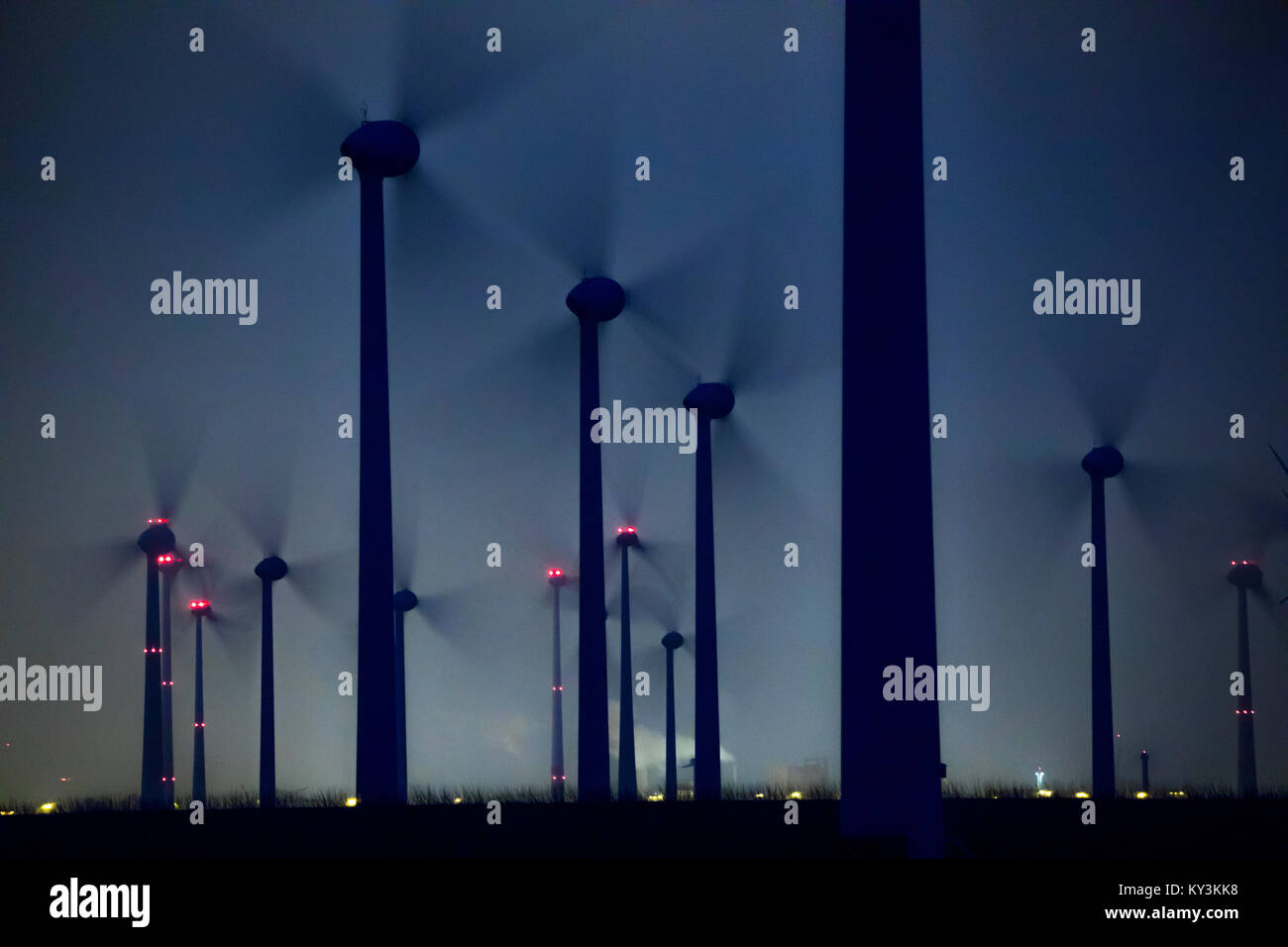 Wind energy plant, wind farm in East Frisia, Lower Saxony, Northern ...