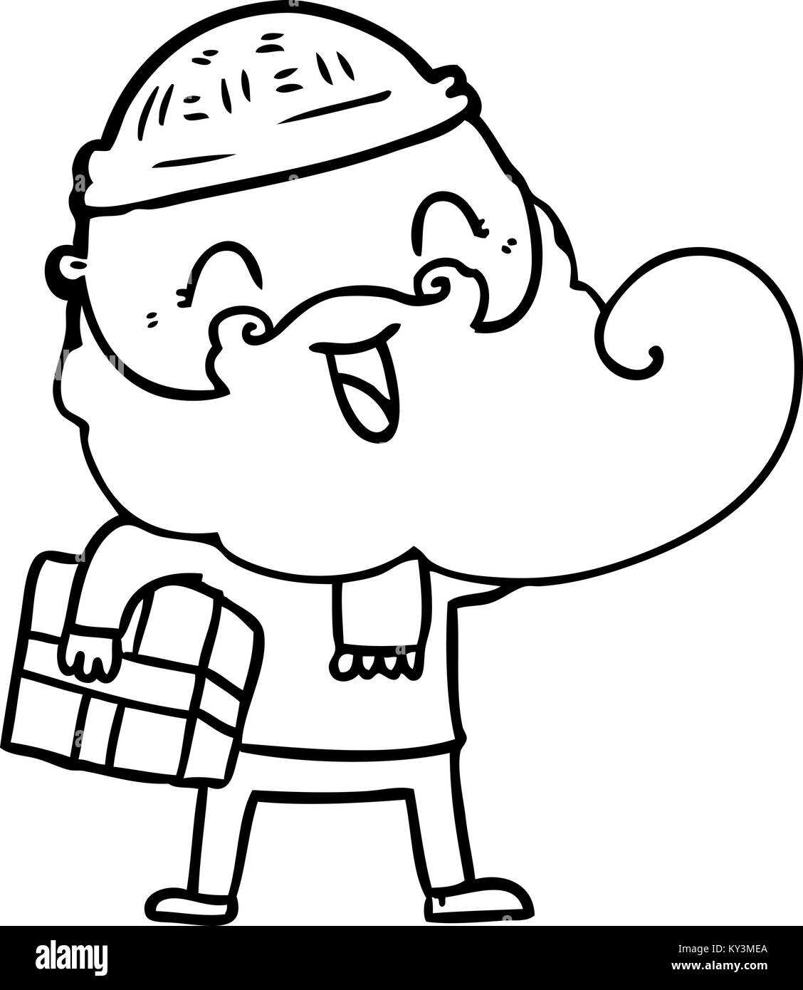 Happy bearded man holding gift Black and White Stock Photos & Images ...