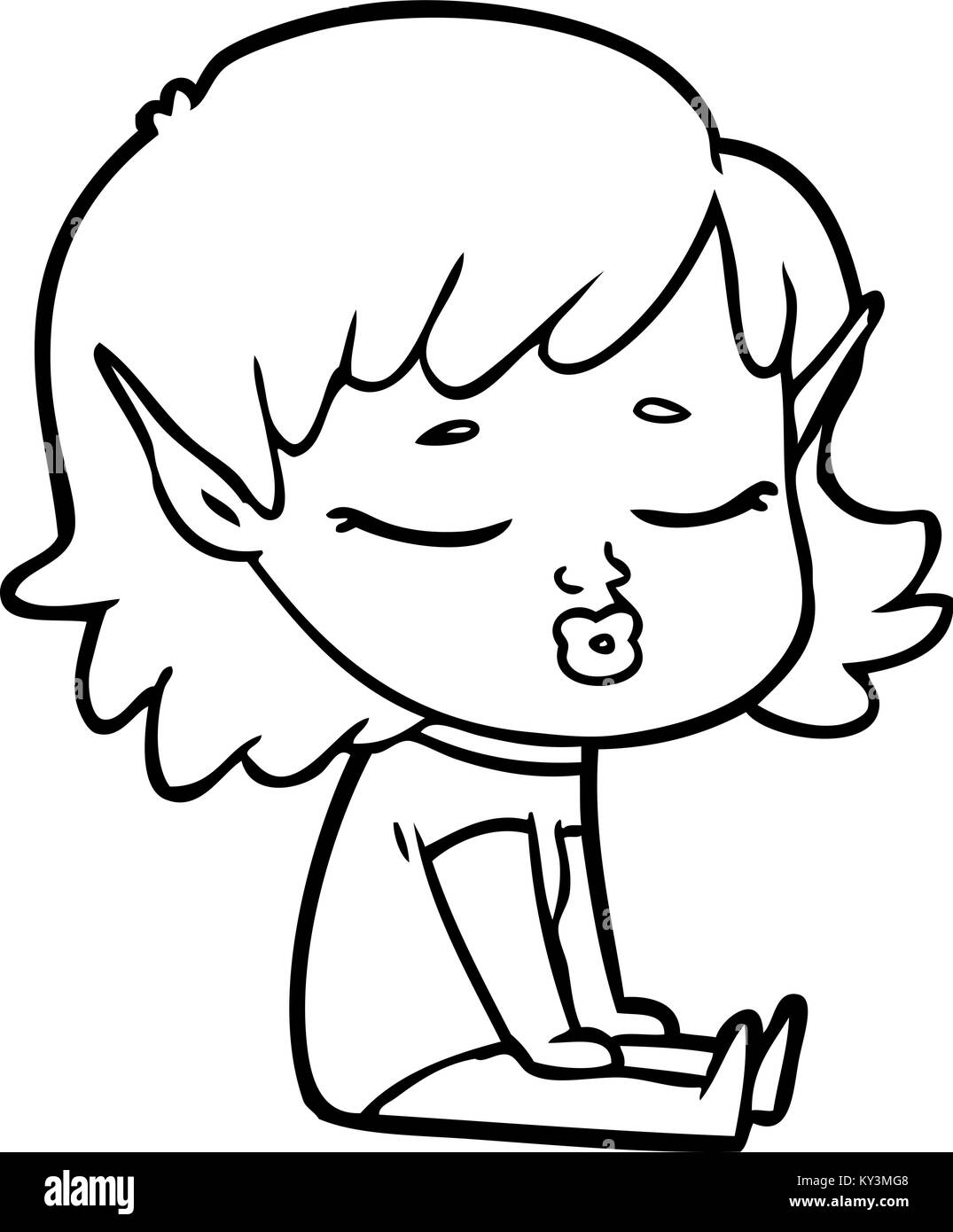 pretty cartoon elf girl sitting Stock Vector Image & Art - Alamy