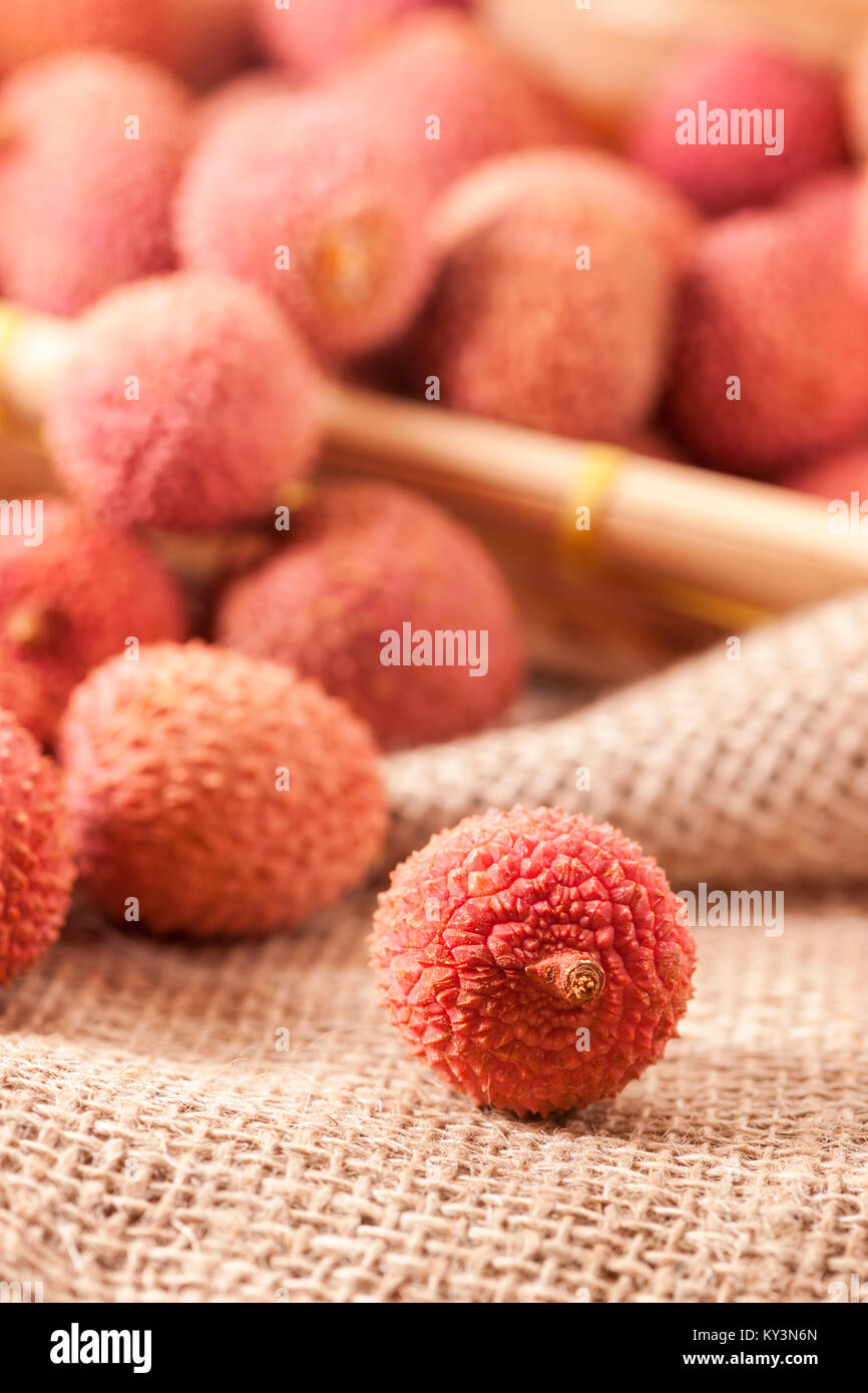 Studio shot with fruits (Lichi) of the lychee tree (Litchi chinensis ...