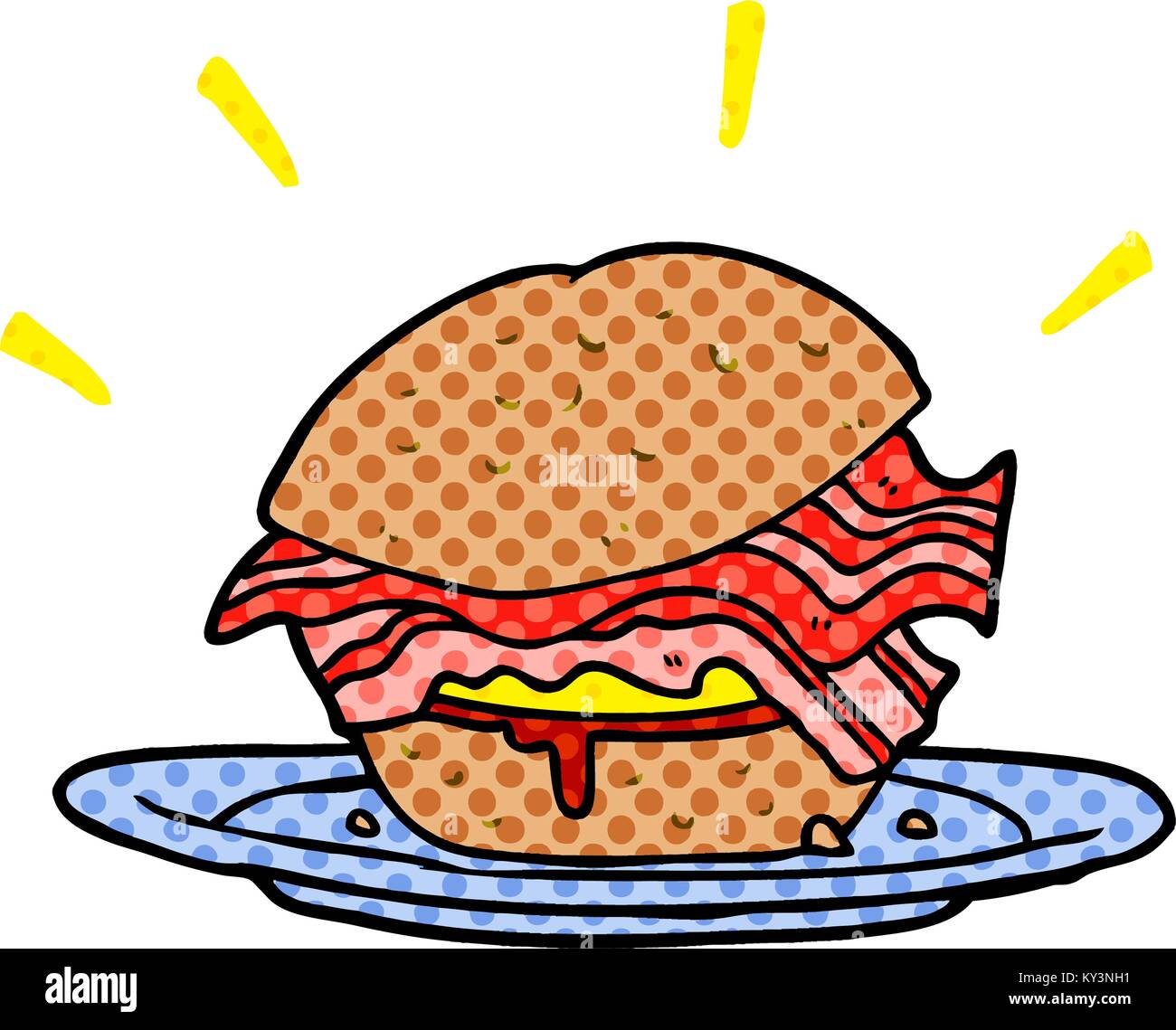 cartoon amazingly tasty bacon breakfast sandwich with cheese Stock ...