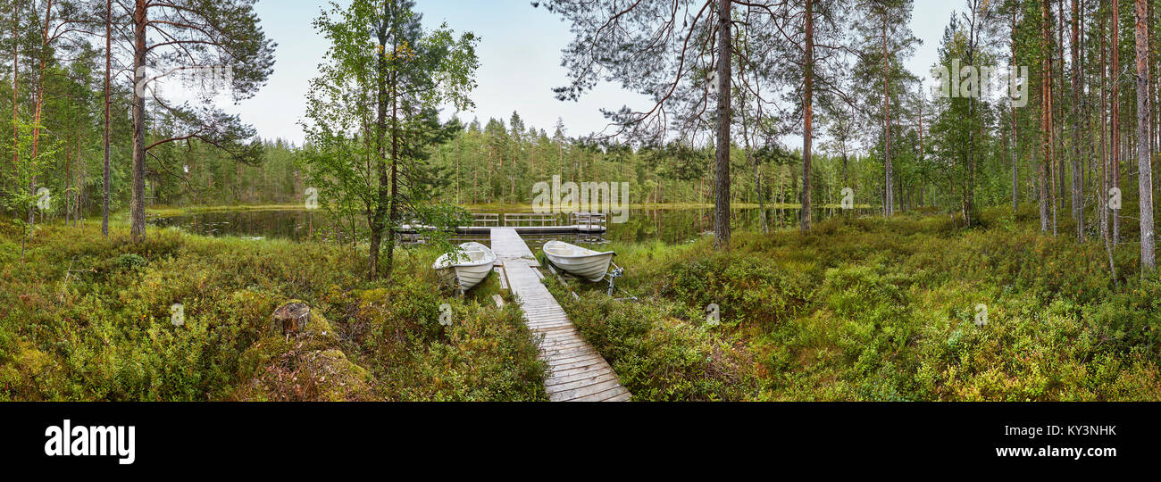 Finland panoramic landscape with forest and lake. Finnish environment ...
