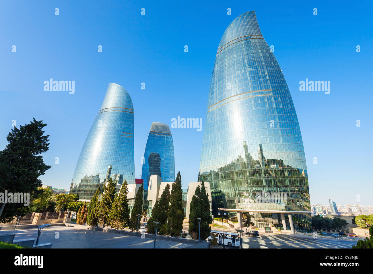 BAKU, AZERBAIJAN - SEPTEMBER 13, 2016: Baku Flame Towers is the tallest ...