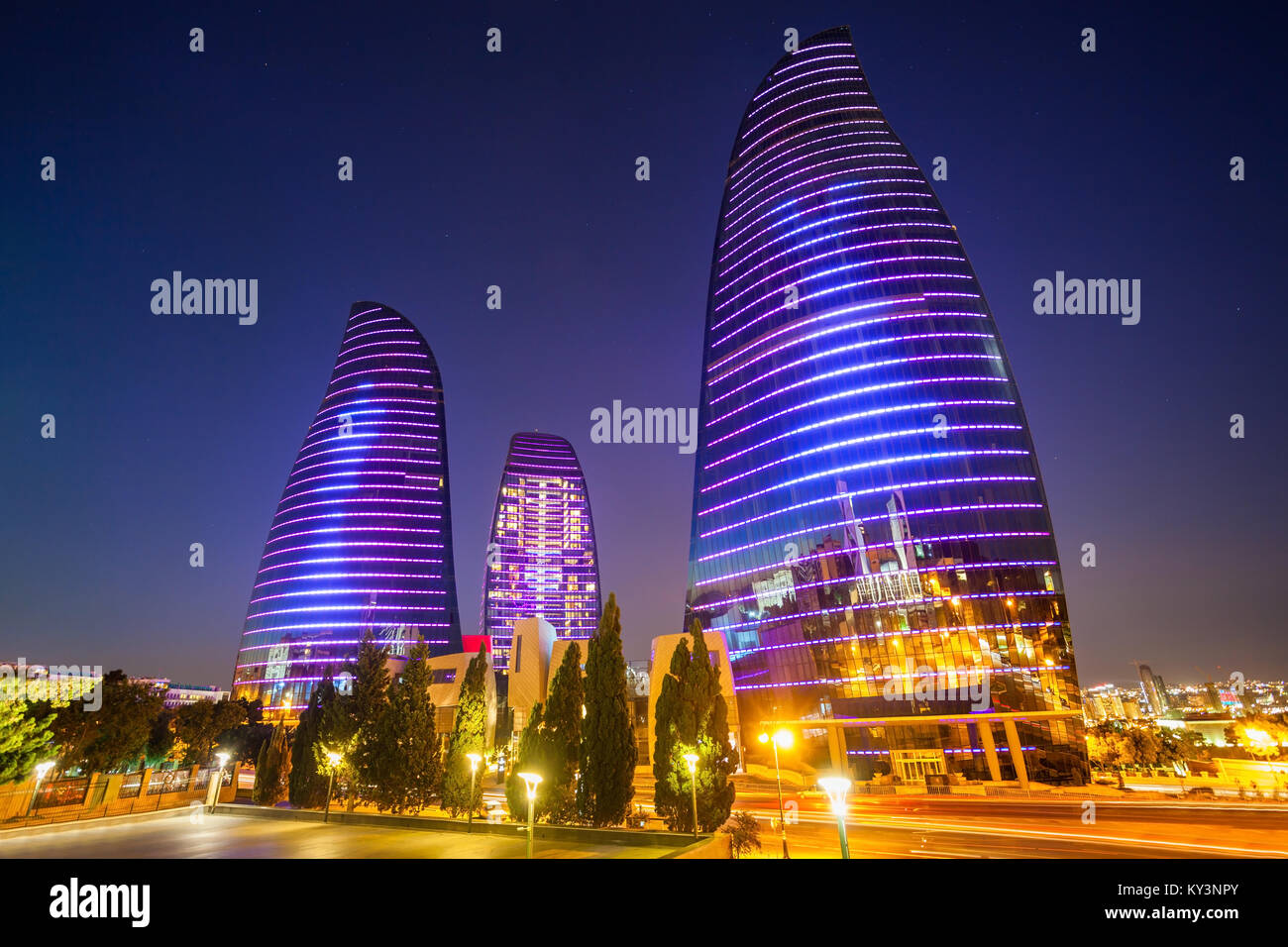 BAKU, AZERBAIJAN - SEPTEMBER 13, 2016: Baku Flame Towers is the tallest ...