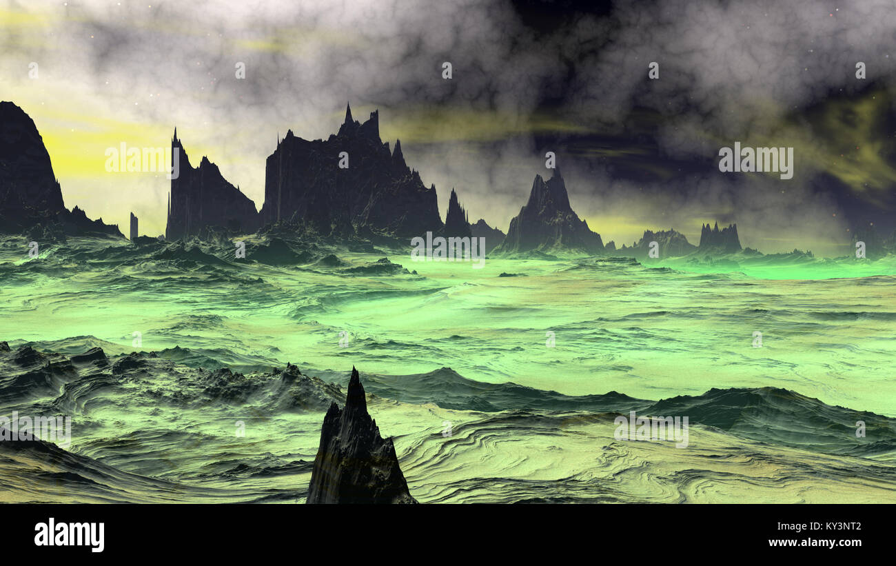 Fantasy alien planet. Rocks and sky. 3D illustration Stock Photo - Alamy