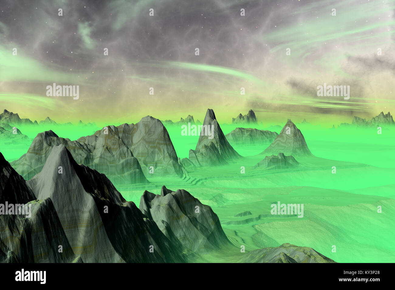 Fantasy alien planet. Rocks and sky. 3D illustration Stock Photo - Alamy