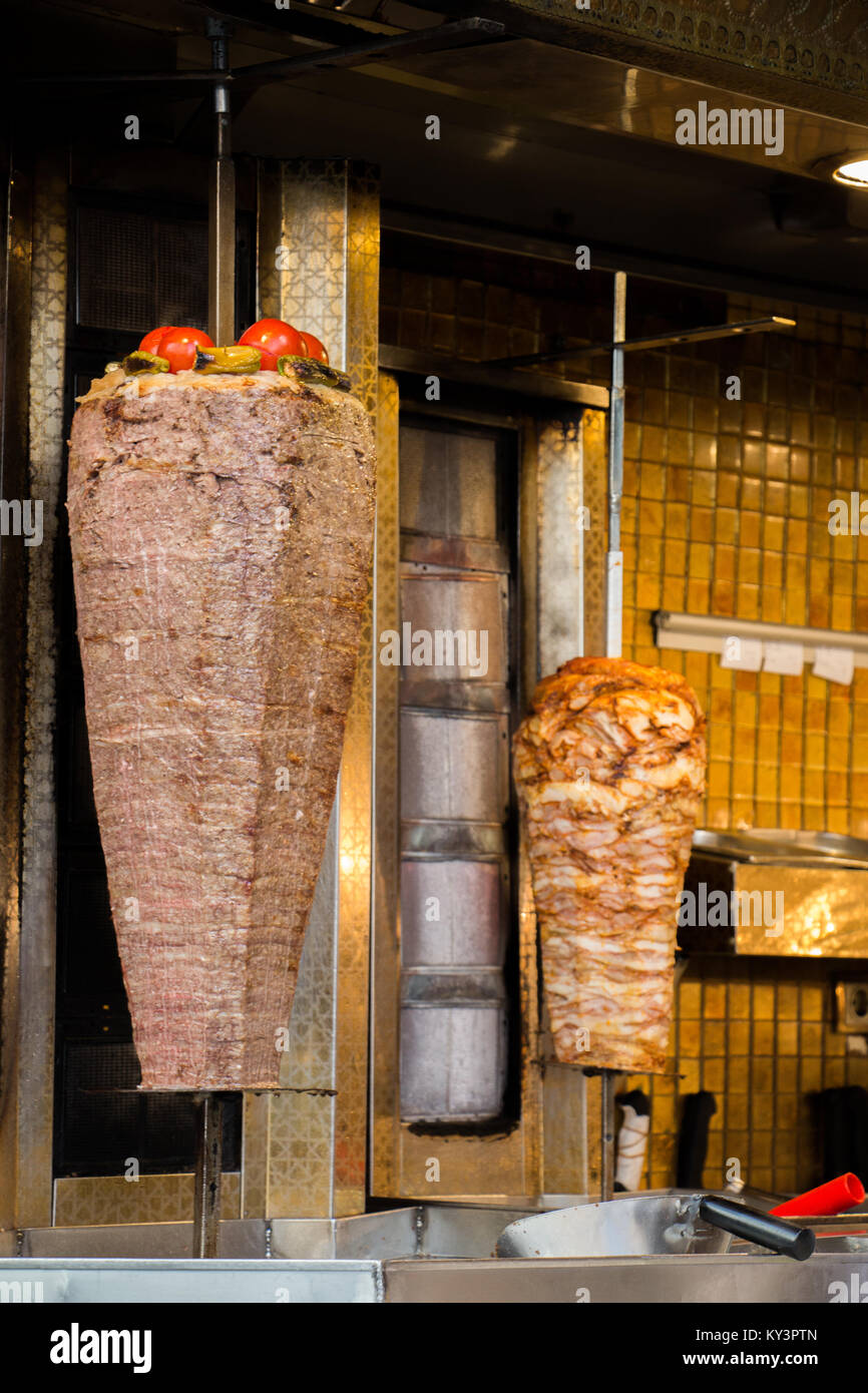 Traditional Turkish Doner Kebab on pole Stock Photo - Alamy