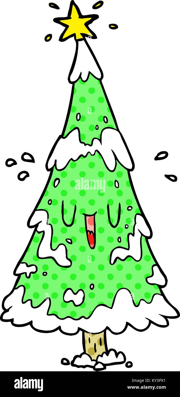cartoon snowy christmas tree with happy face Stock Vector Image & Art ...