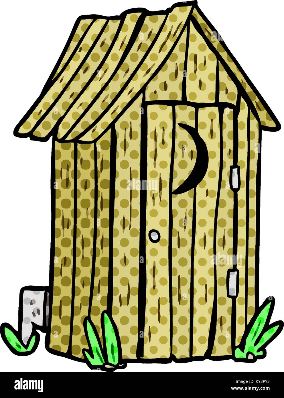 cartoon traditional outdoor toilet with crescent moon window Stock ...