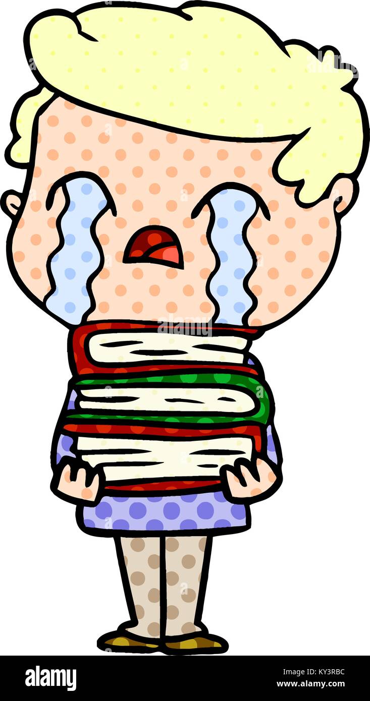 cartoon man crying over stack of books Stock Vector Image & Art - Alamy