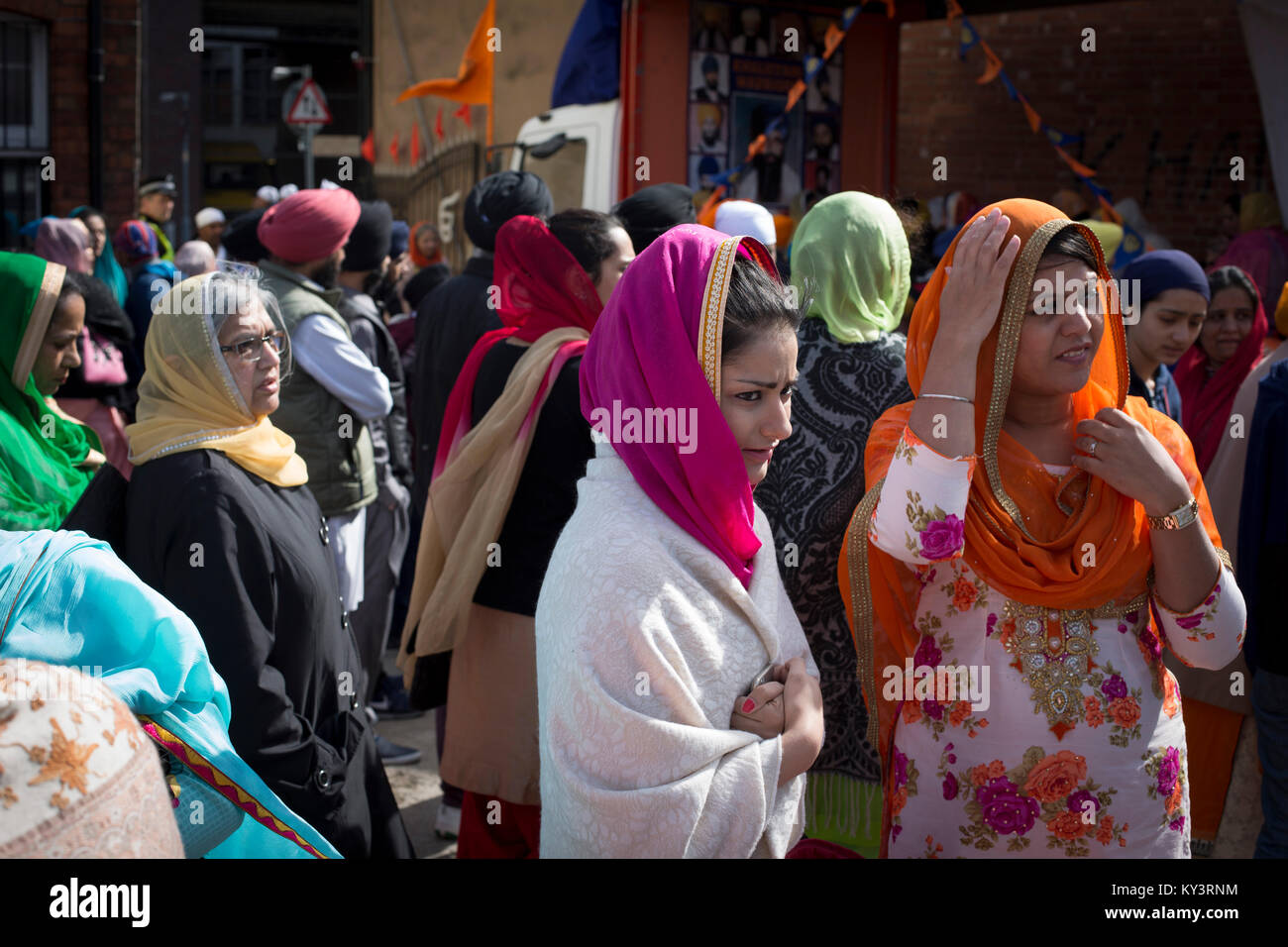 Sikhs arriving at their temple in Leicester, England before a bi-annual ...