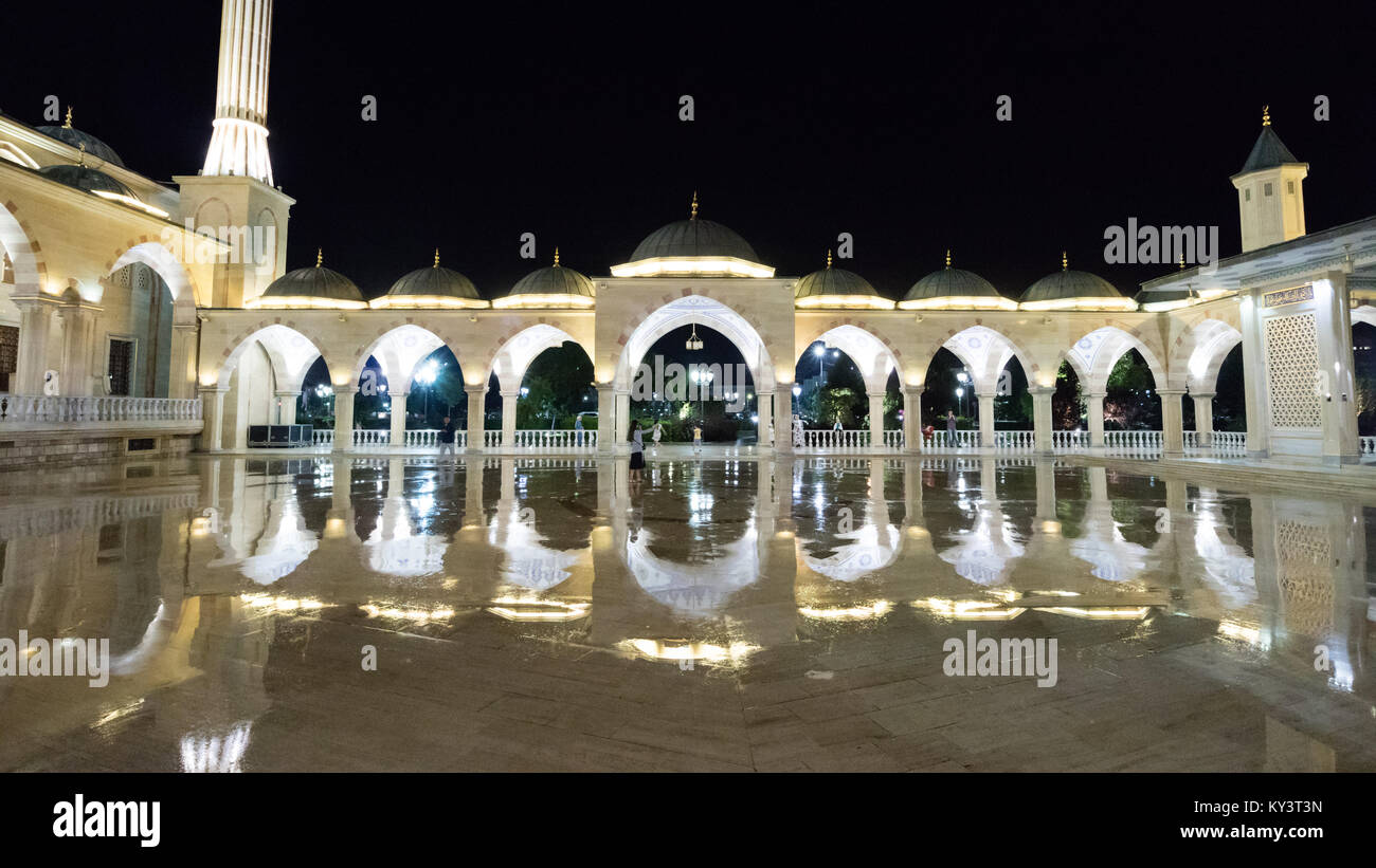 The Heart of Chechnya (Akhmad Kadyrov) Mosque, illuminated at night ...