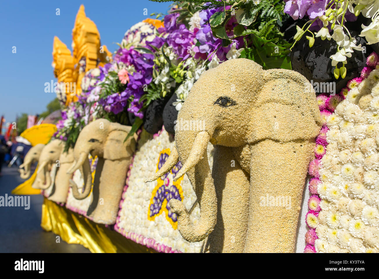 Chiang Mai, Thailand - February 4, 2017: The parade cars are decorated ...