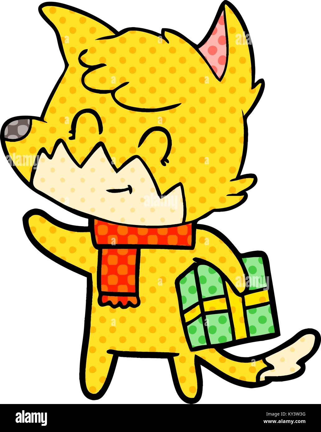 cartoon happy fox with gift Stock Vector Image & Art - Alamy