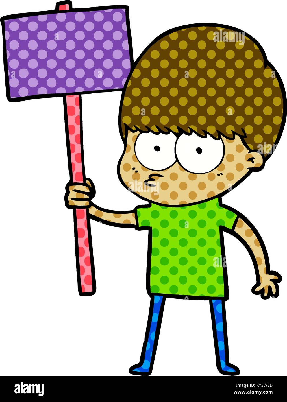nervous cartoon boy holding placard Stock Vector Image & Art - Alamy