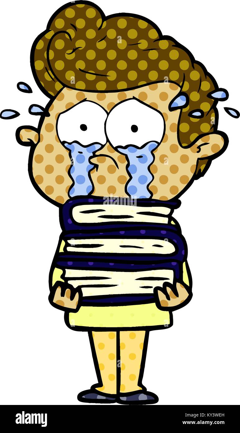 cartoon crying student with stack of books Stock Vector Image & Art - Alamy