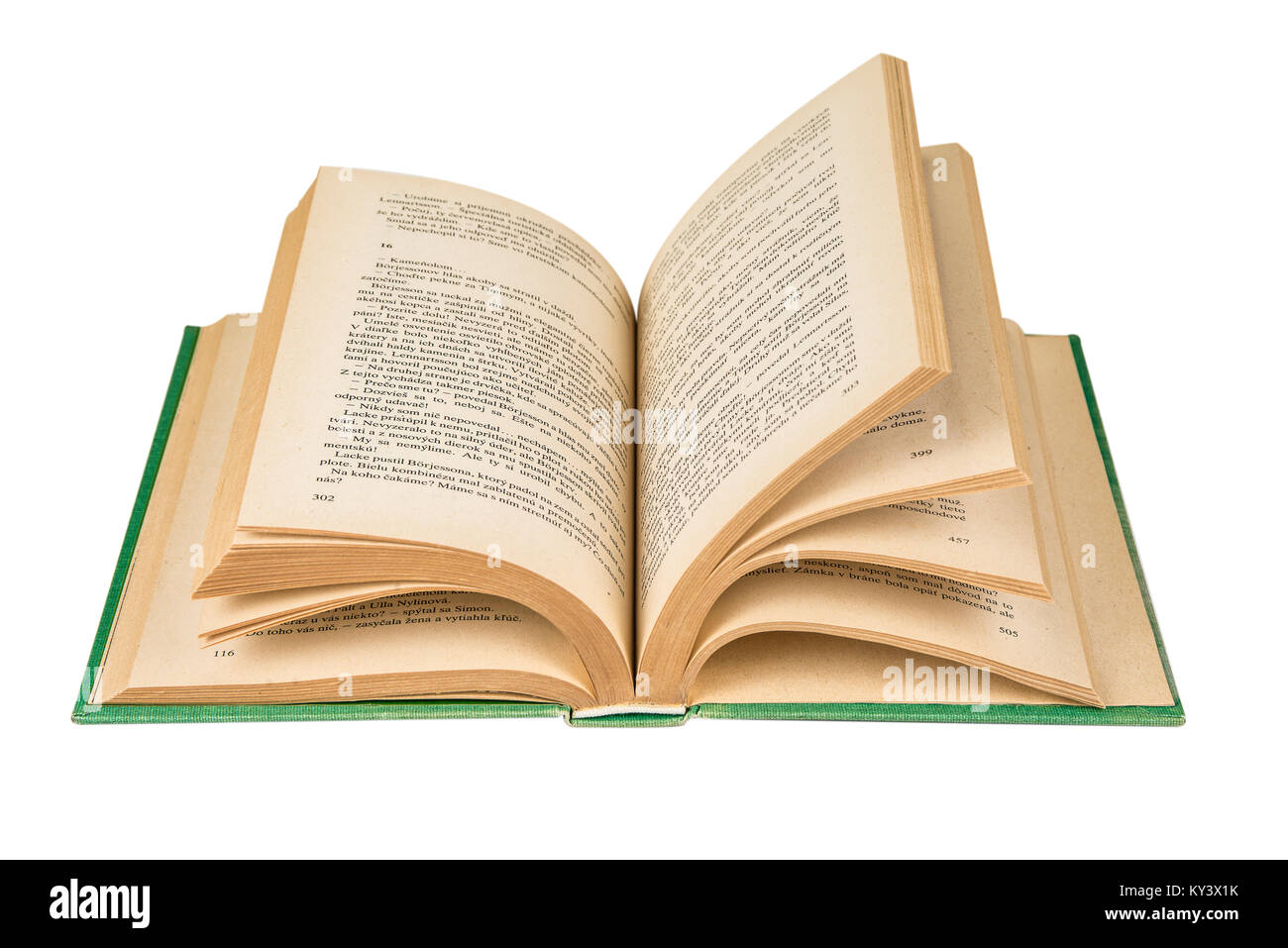 Open book with pages on the white background Stock Photo - Alamy