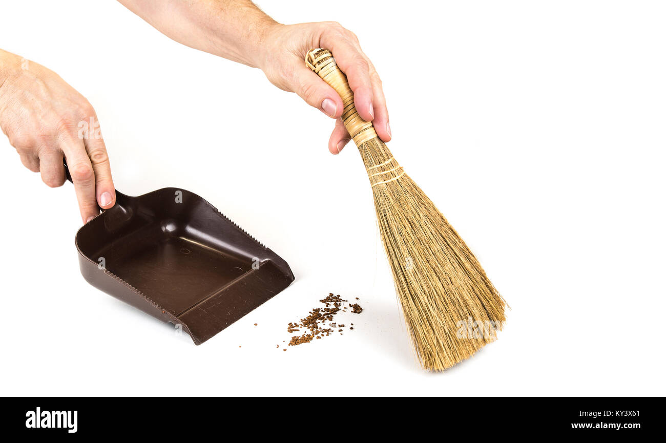 Small hand broom for household cleaning on the white Stock Photo - Alamy