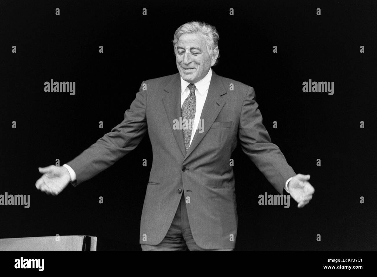 American singer Tony Bennett performing on the pyramid stage ...