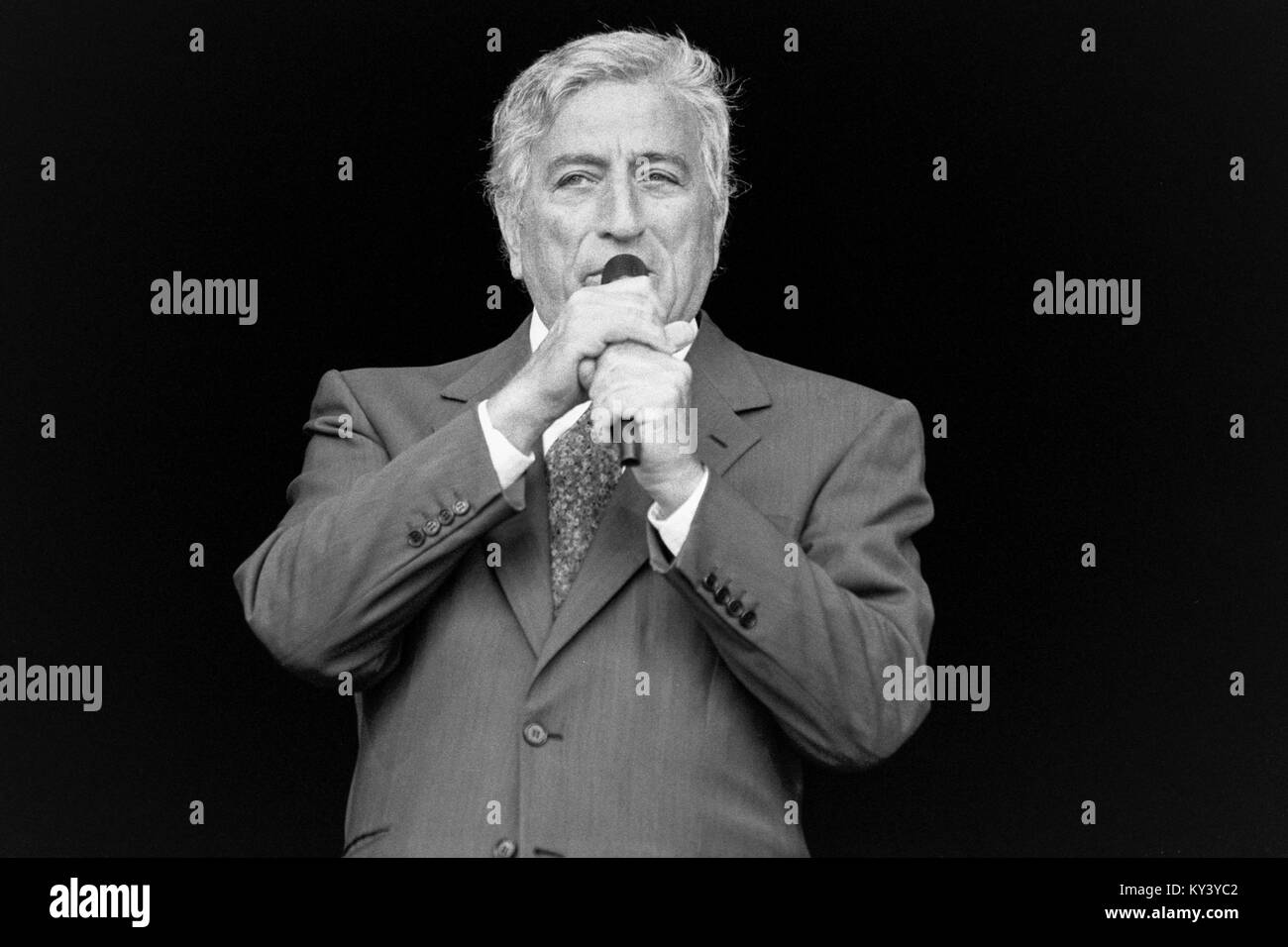 American singer Tony Bennett performing on the pyramid stage ...