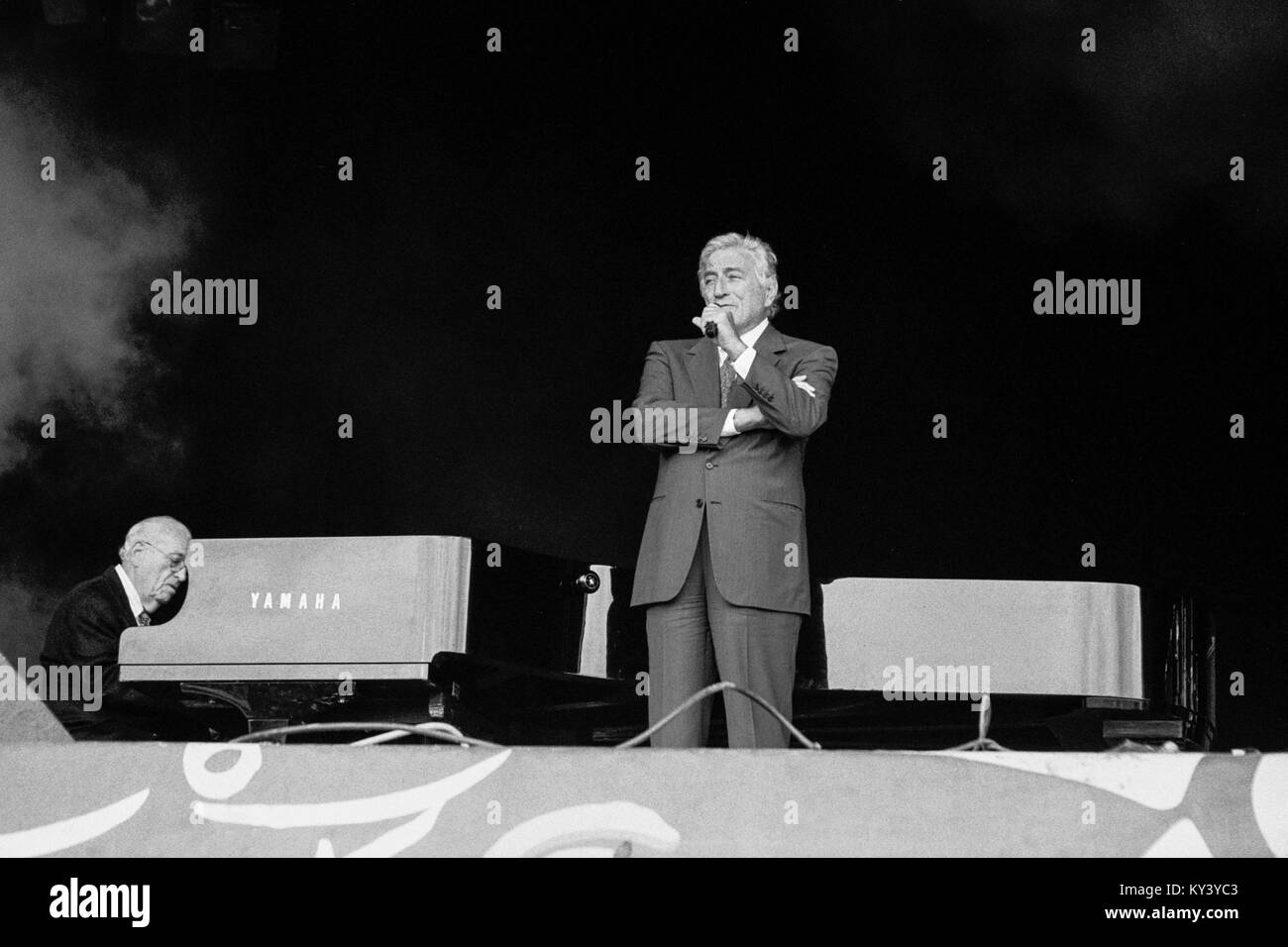 American singer Tony Bennett performing on the pyramid stage ...