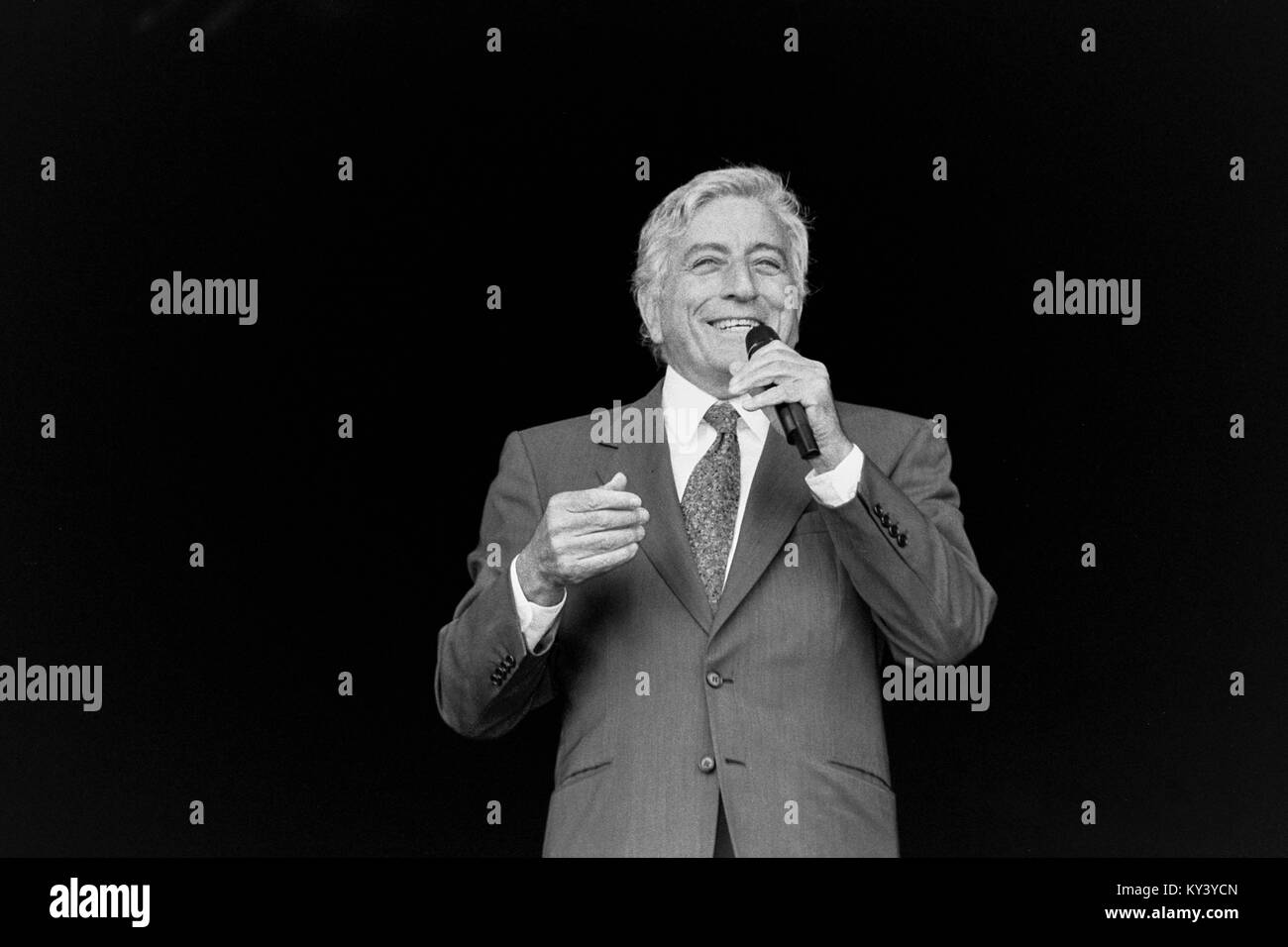 American singer Tony Bennett performing on the pyramid stage ...