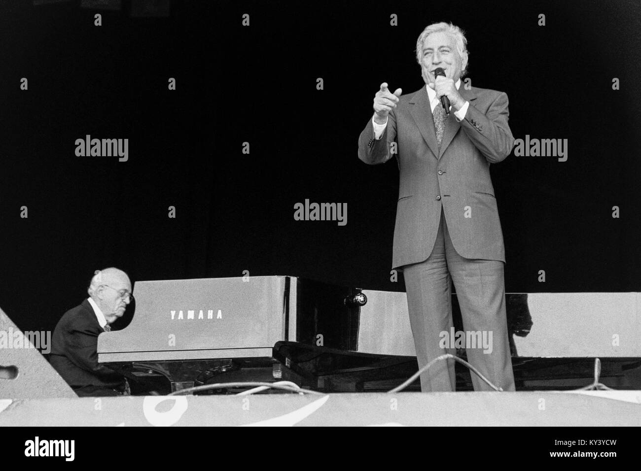 American singer Tony Bennett performing on the pyramid stage ...