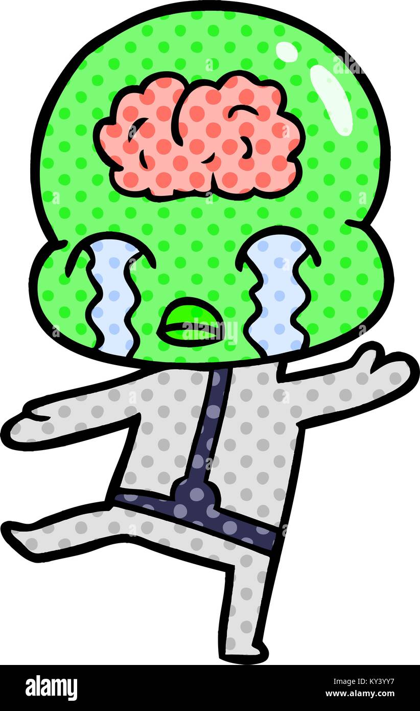 cartoon big brain alien crying Stock Vector Image & Art - Alamy