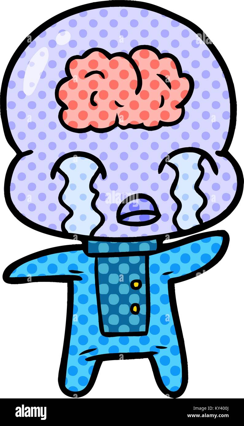 cartoon big brain alien crying Stock Vector Image & Art - Alamy