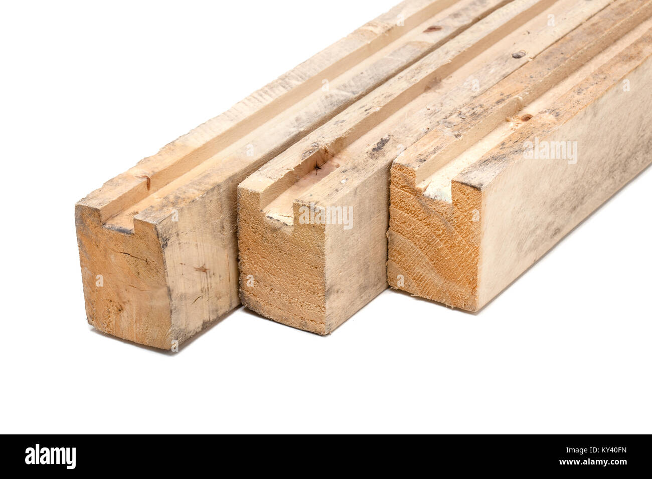 three wooden beams isolated on white background Stock Photo - Alamy
